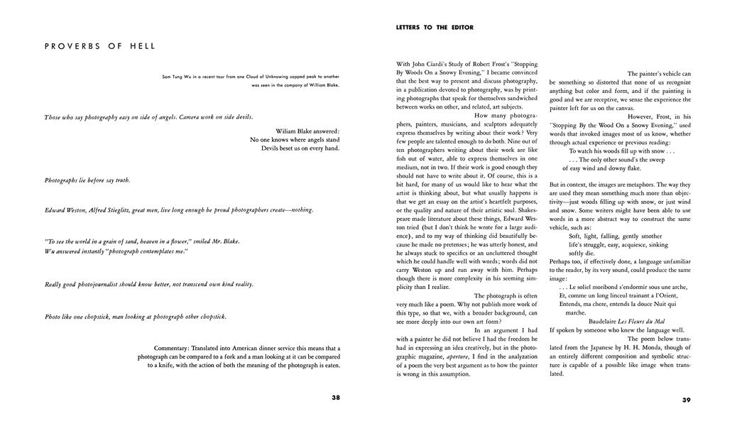 Letters To The Editor | Aperture | Spring 1959