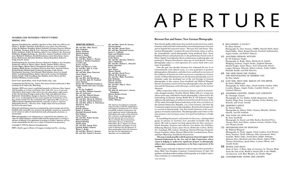 Between Past And Future: New German Photography | Aperture | Spring 1991