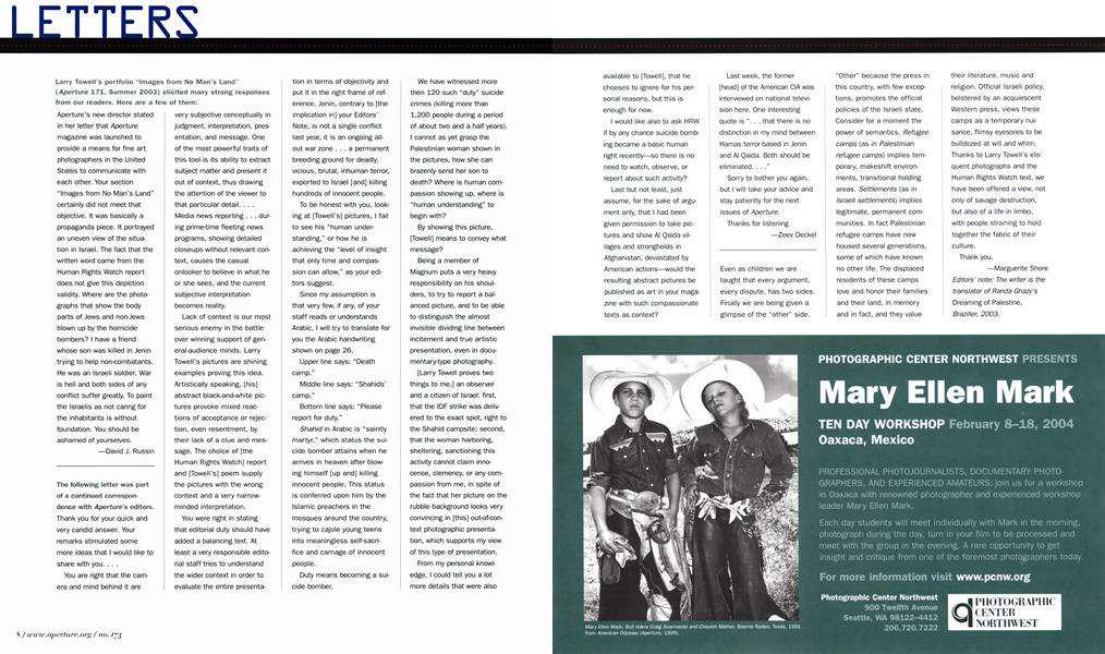 Letters | Aperture | Winter 2003